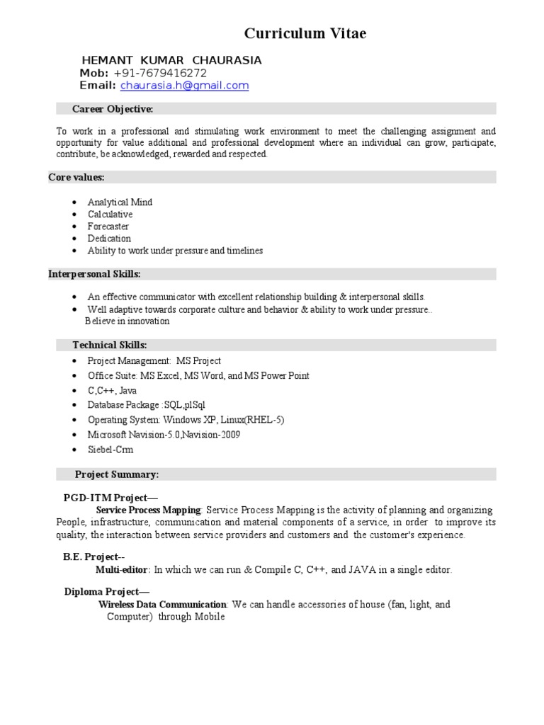 Resume Hemant Chaurasia | PDF | Customer Relationship Management ...