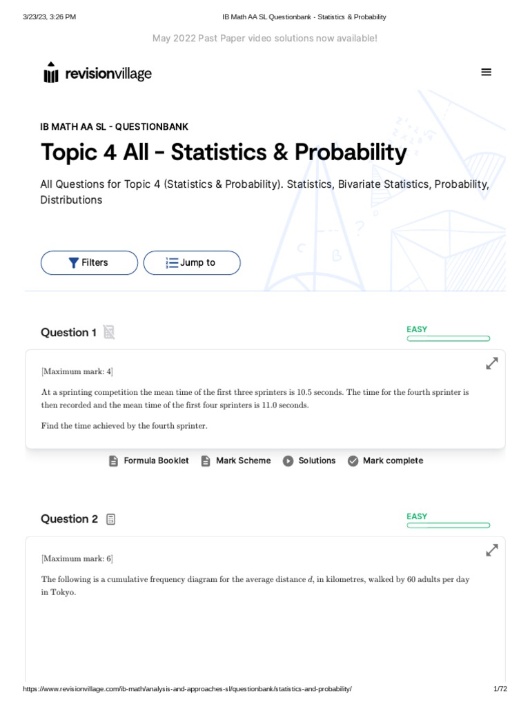 IB Math AA SL Questionbank - Statistics & Probability | Download Free PDF | Regression Analysis ...