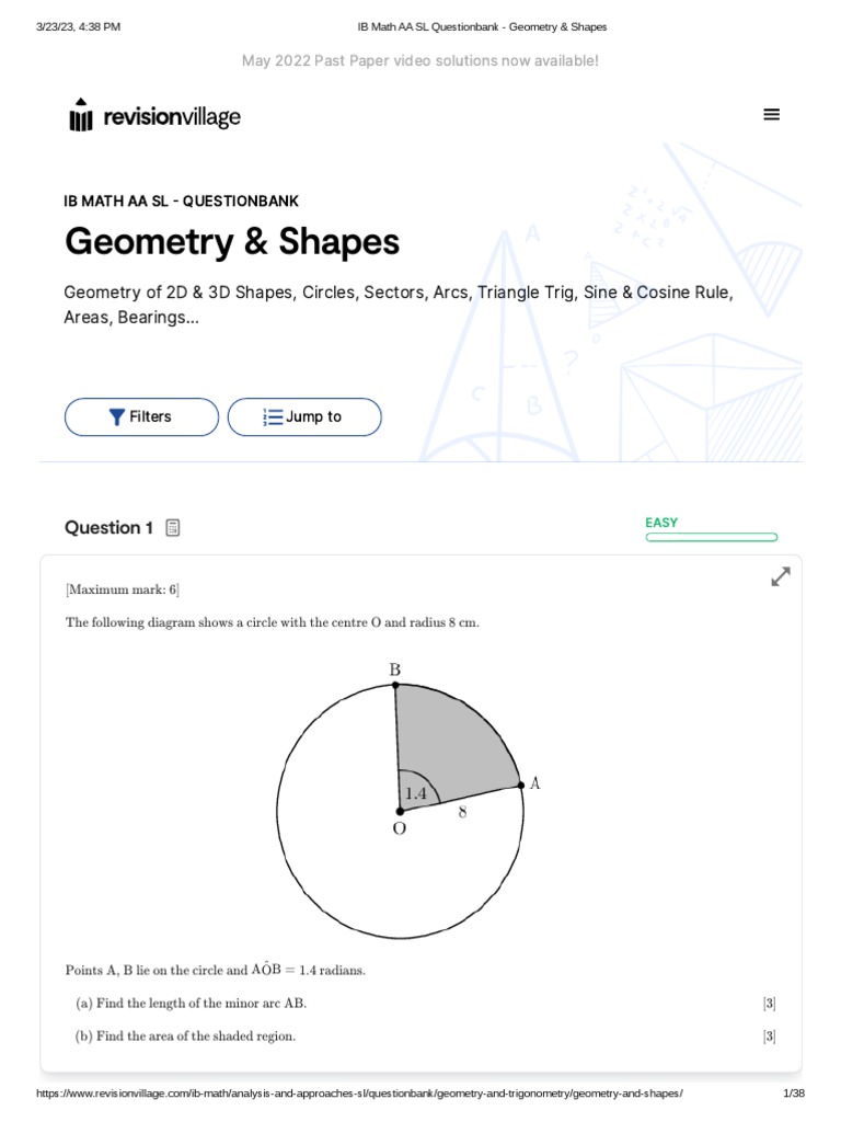 IB Math AA SL Questionbank - Geometry & Shapes | PDF | Area | Triangle