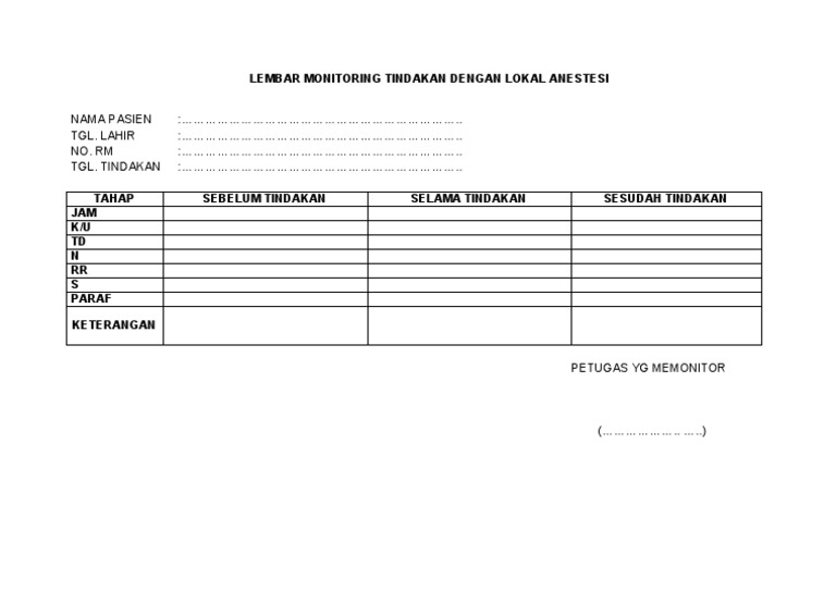 Lembar Monitoring Tindakan Dengan Lokal Anestesi | PDF