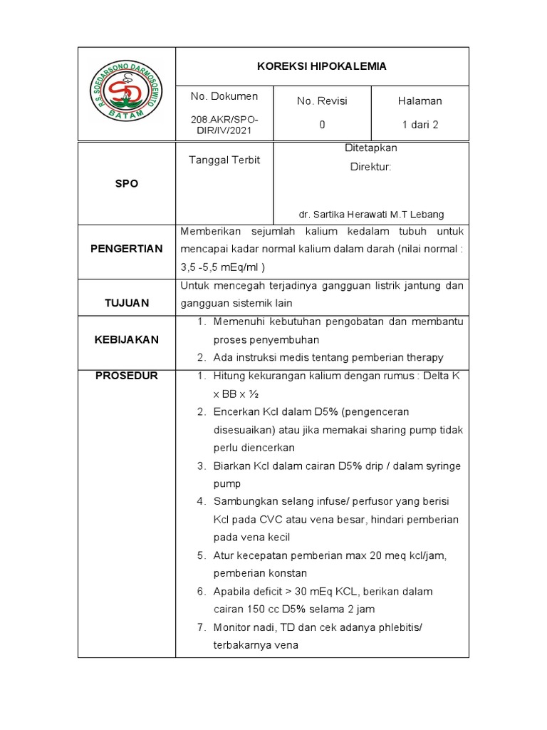 Sop Koreksi Kalium | PDF