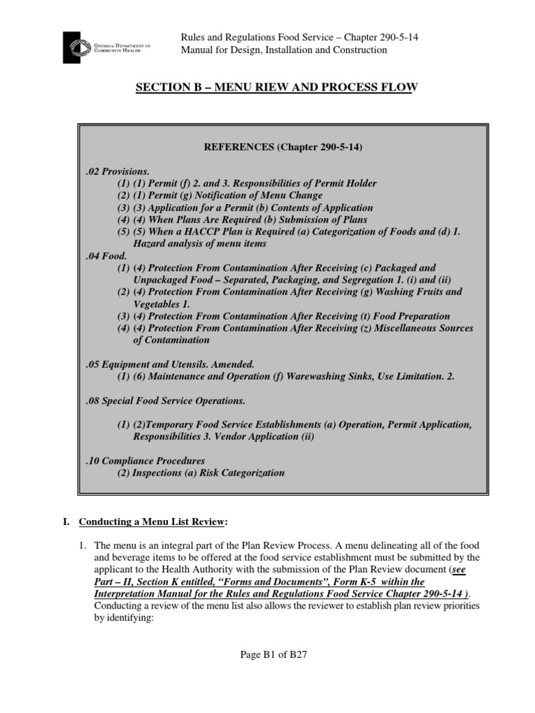 Section B - Menu Review and Process Flow | PDF | Hazard Analysis And ...