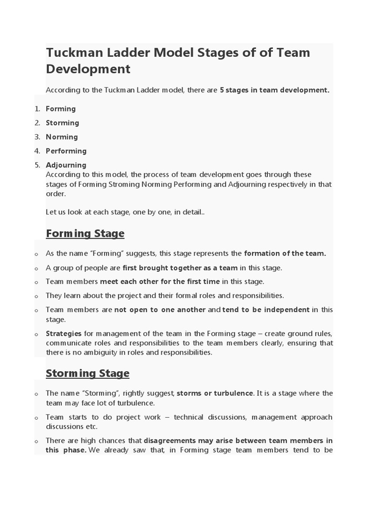 Tuckman Ladder Model Stages of of Team Development | PDF | Leadership ...