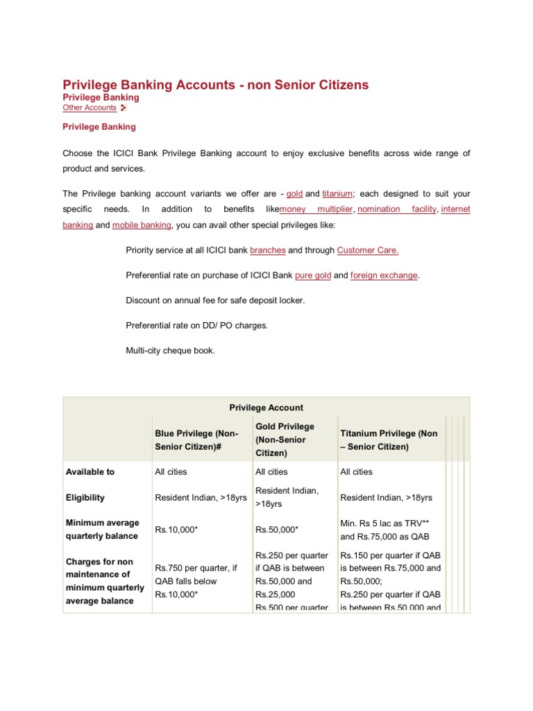 Privilege Banking Accounts | PDF | Financial Transaction | Rupee