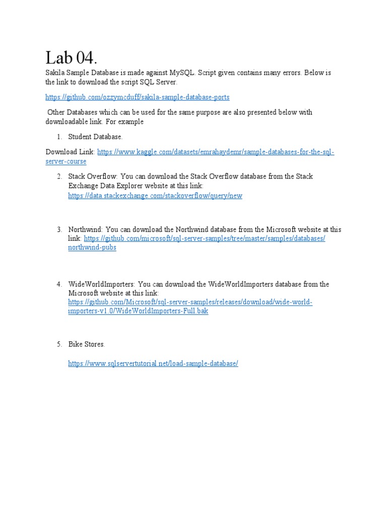 Lab 04 and 05 | PDF | Microsoft Sql Server | Databases