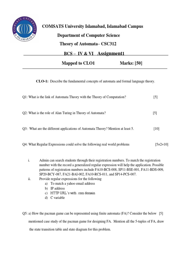 Assignment1 Toa Download Free Pdf Automata Theory Theory Of Computation 4731