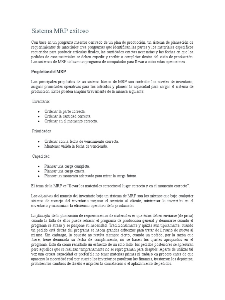 Sistema MRP Exitoso | PDF | Inventario | Planificación