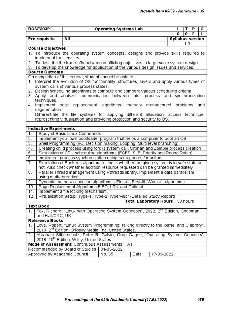 Bcse303p Operating-Systems-Lab Lo 1.0 67 Bcse303p | PDF | Operating System | Scheduling (Computing)