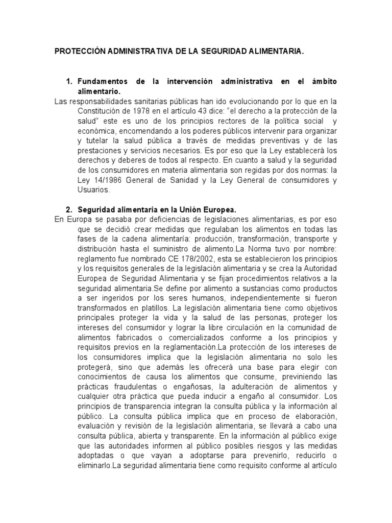 Protección Administrativa de La Seguridad Alimentaria. | PDF | Seguridad alimenticia | Alimentos