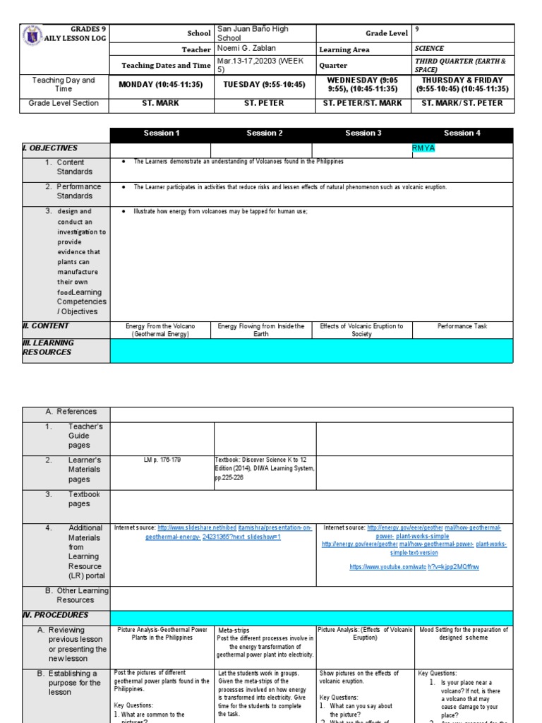 Grade 9 Science Lesson on Geothermal Energy | PDF | Volcano ...