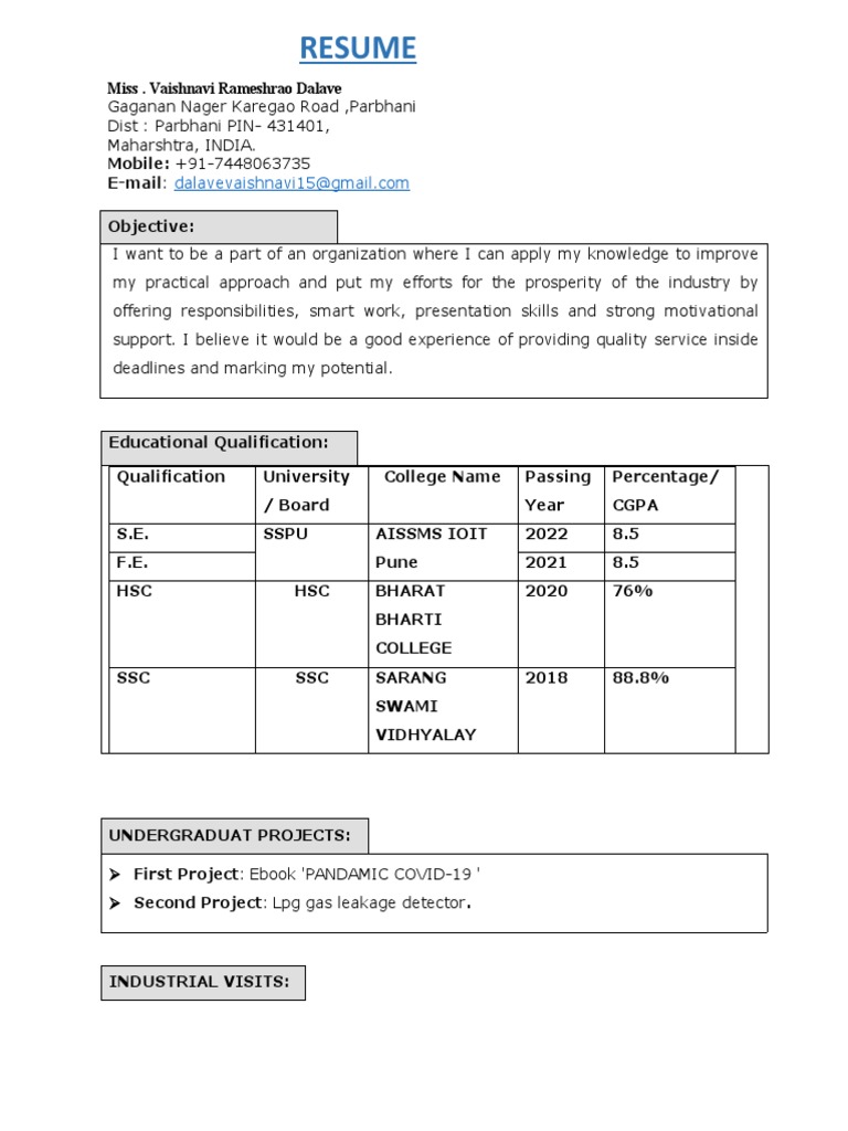Vaishnavi Resume | PDF | Computing