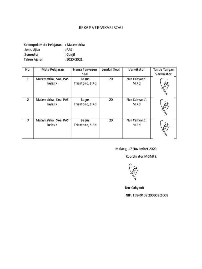 Rekap Verifikasi Soal | PDF