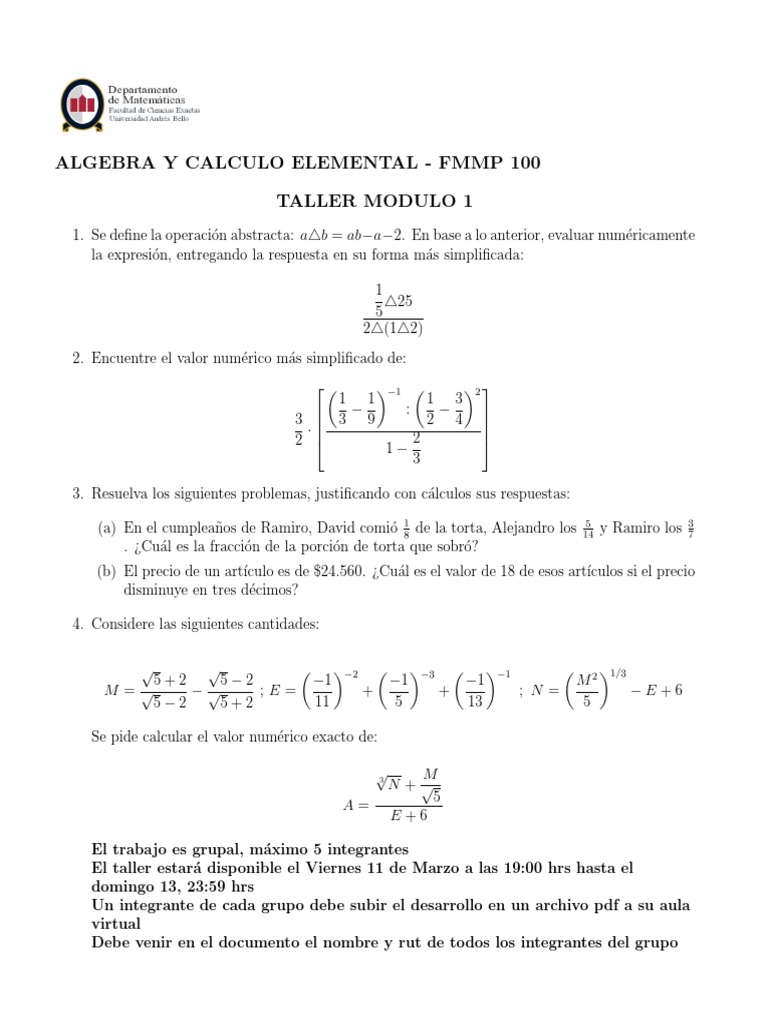 Taller Modulo 1 Algebra | PDF | Matemáticas