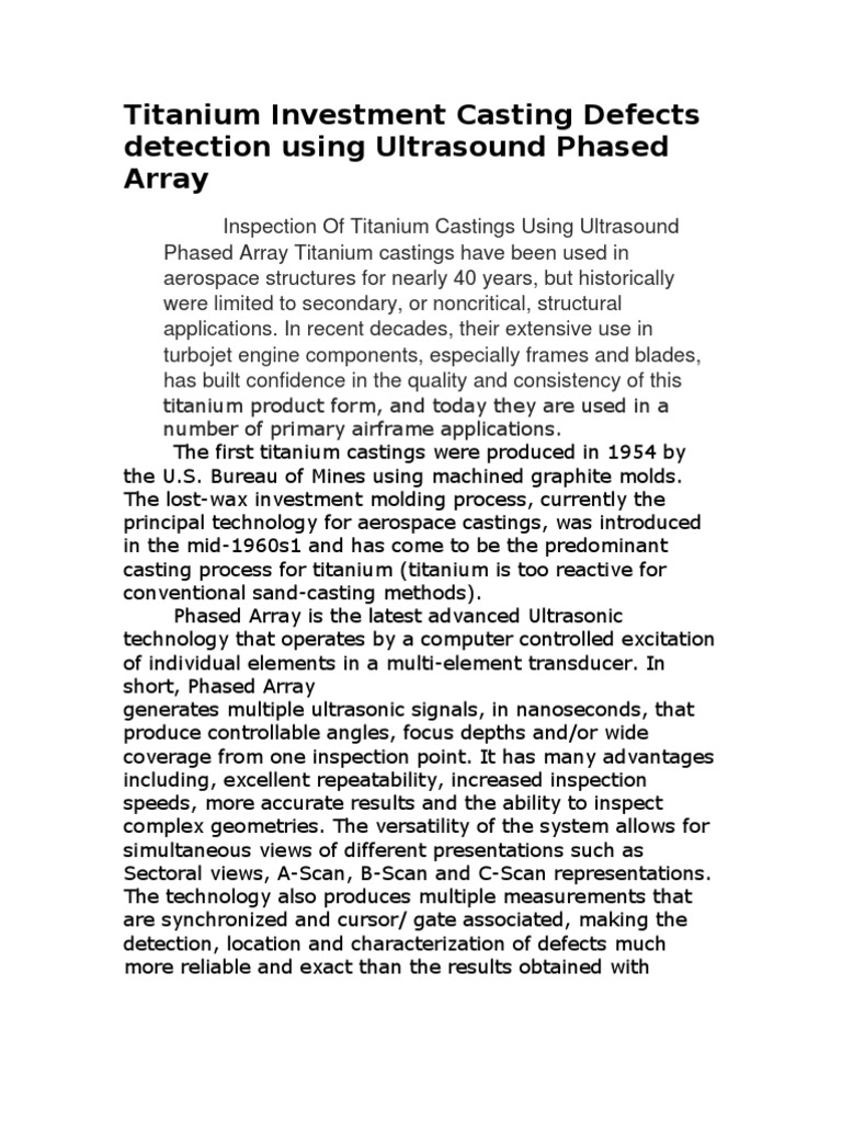Detection of Defects in Titanium Castings Using Ultrasound Phased Array Technology | PDF ...