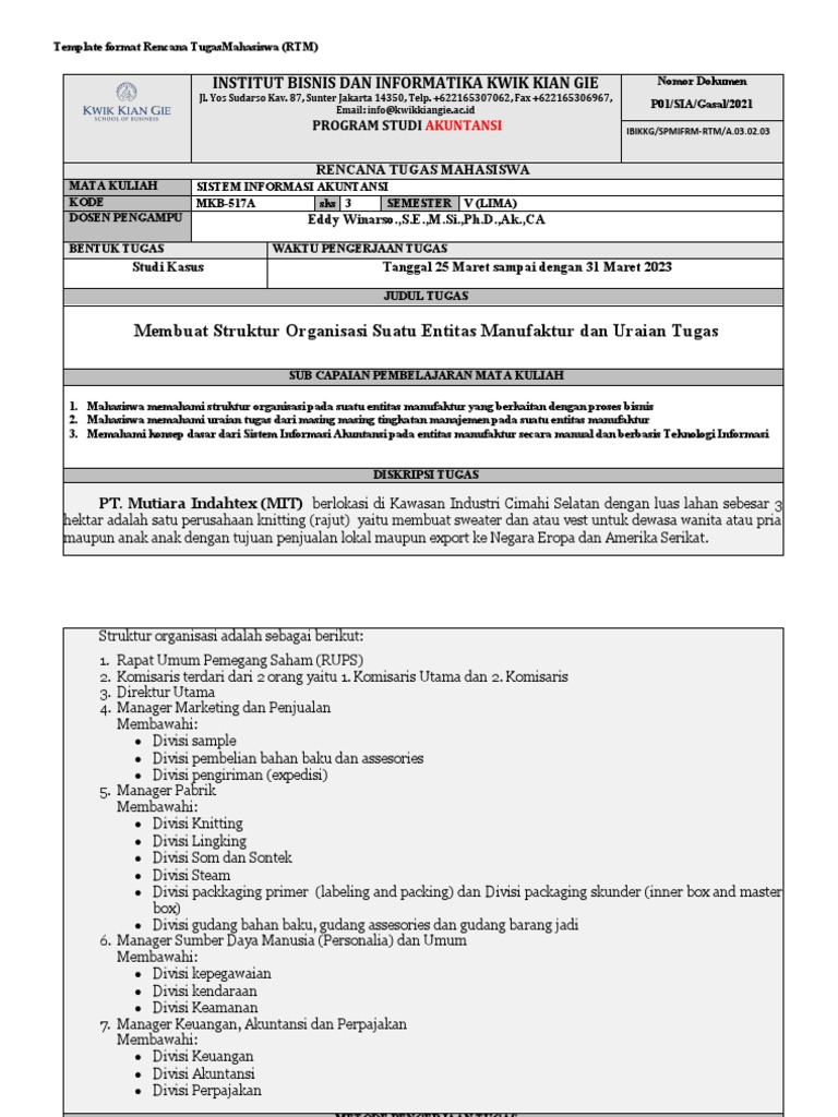 RTM 01 Struktur Organisasi Manufaktur Mutiara Indahtex | PDF