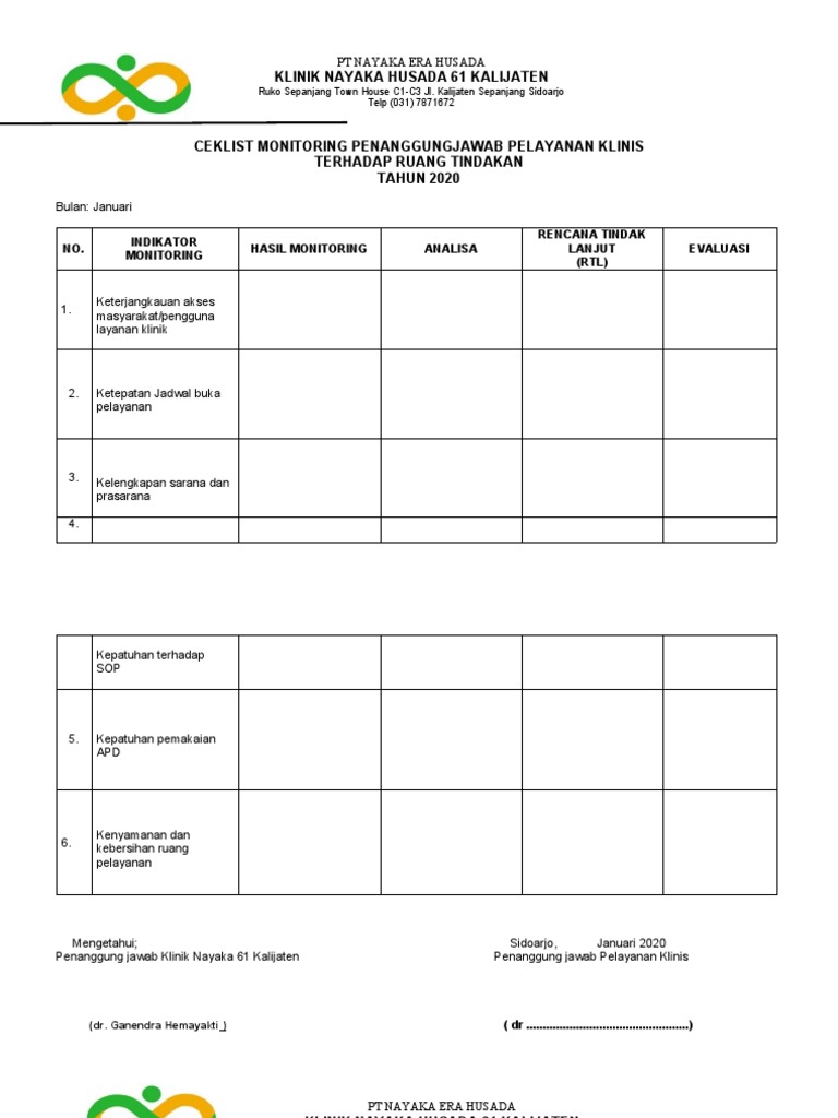 Cek Lis Monitoring KOSONG Tulis Tangan | PDF