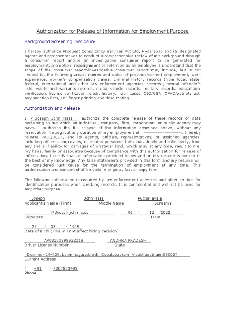 Authorization Form | PDF | Justice | Crime & Violence