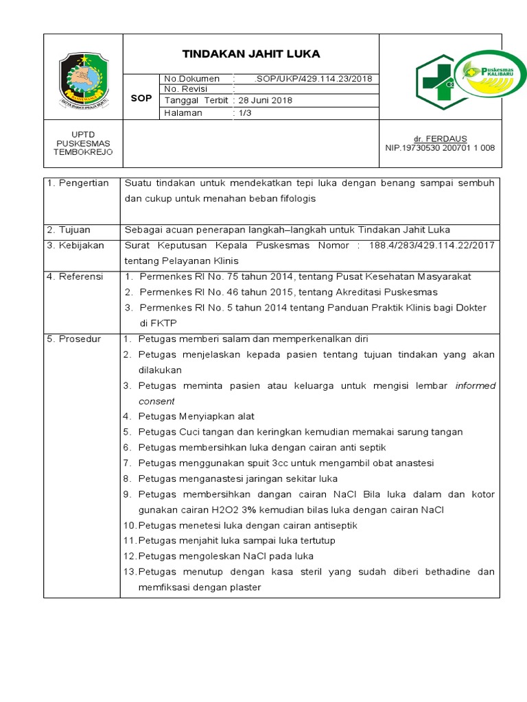 Sop Tindakan Jahit Luka | PDF