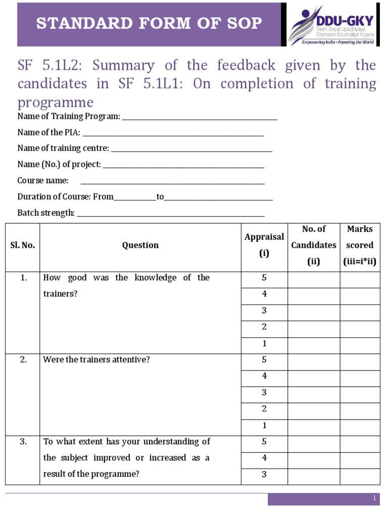 SF 5.1L2 Summary of The Feedback Given by The Candidates in SF 5.1L1 On ...
