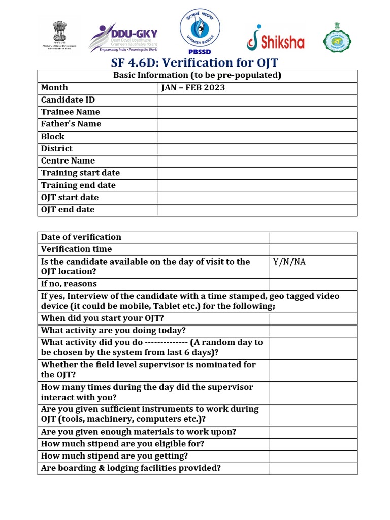 OJT Verification Form SF 4.6D | PDF | Career & Growth