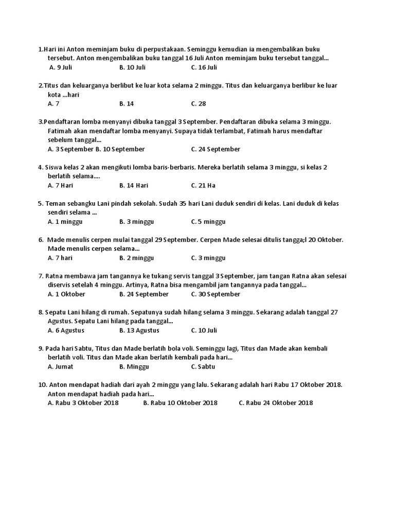 Latihan Soal MTK Kls 2 | PDF