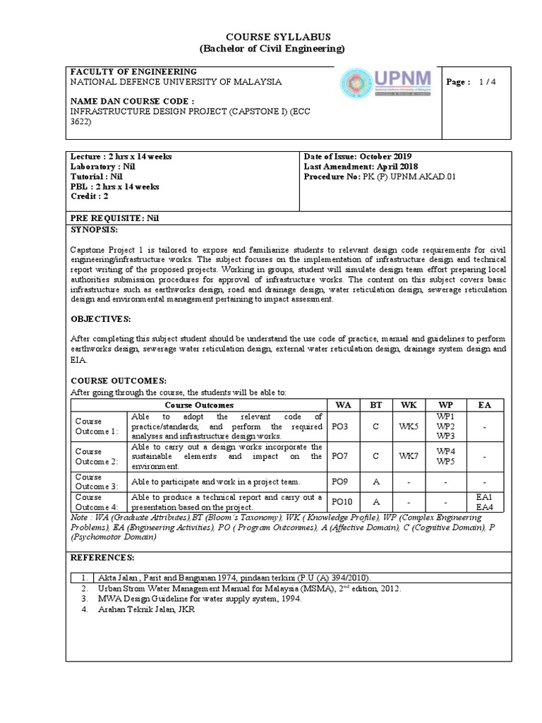 Course Syllabus (Bachelor of Civil Engineering) | PDF