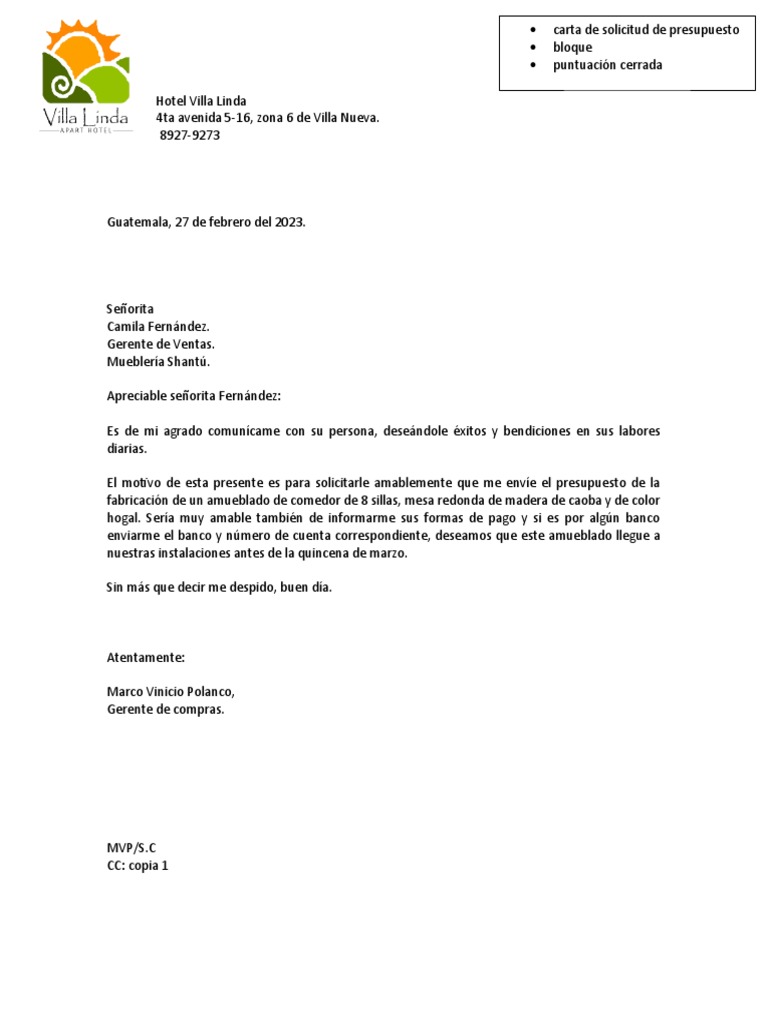 Carta de Solicitud de Presupuesto | PDF