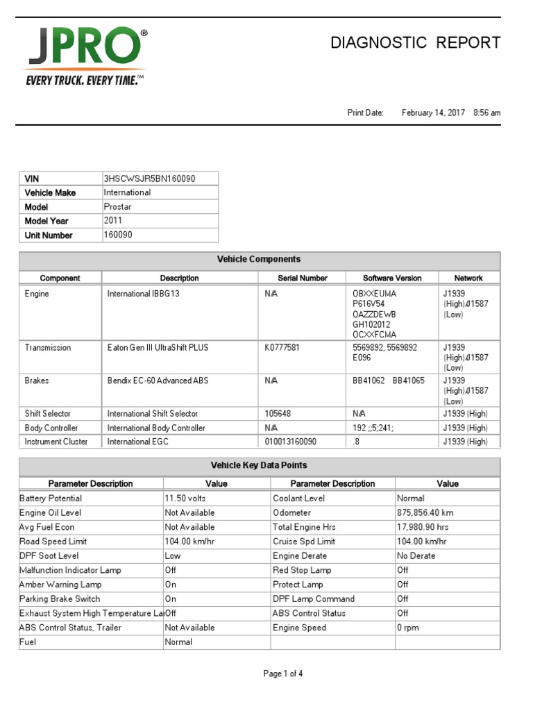 Diagnostic Report: Vehicle Components | PDF | Automotive Industry ...