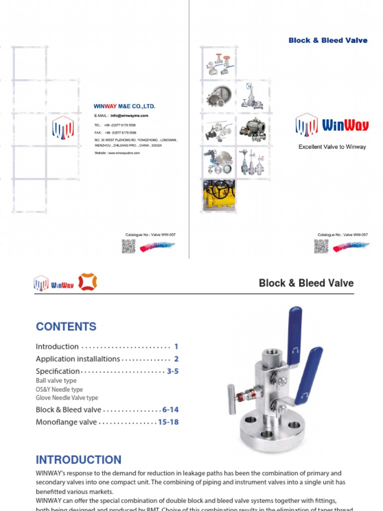 Winway Double Block and Bleed Valves | PDF | Valve | Mechanical Engineering
