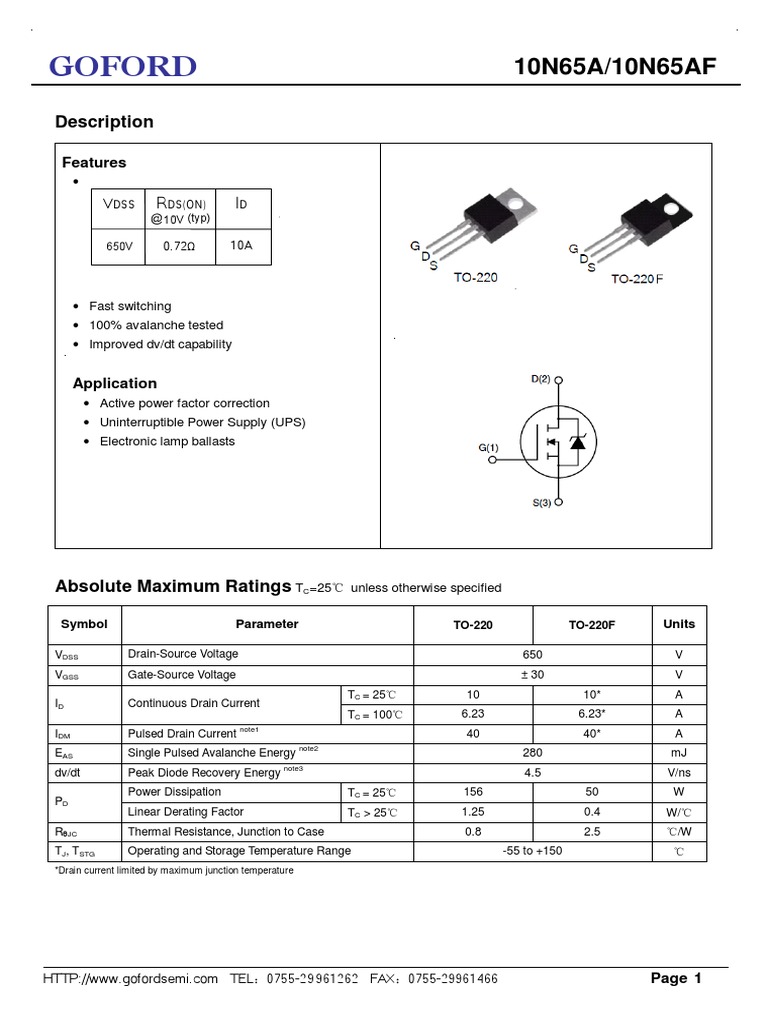10n65a 10n65af | PDF | Field Effect Transistor | Diode