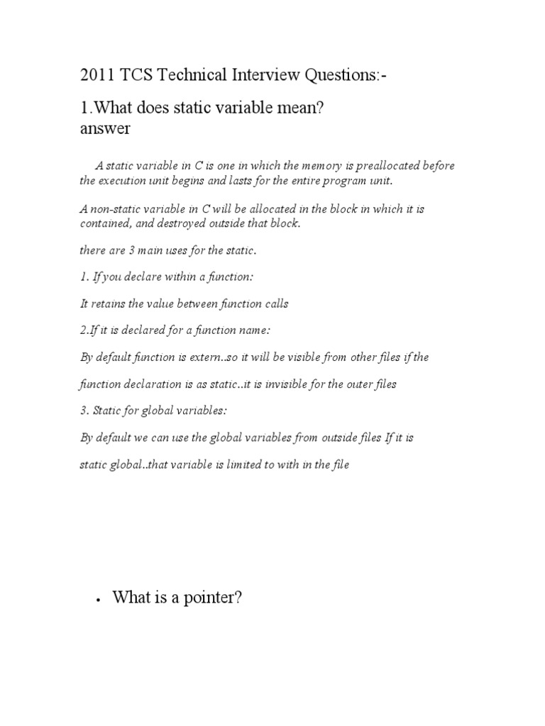 2011 TCS Technical Interview Questions | PDF | Pointer (Computer ...