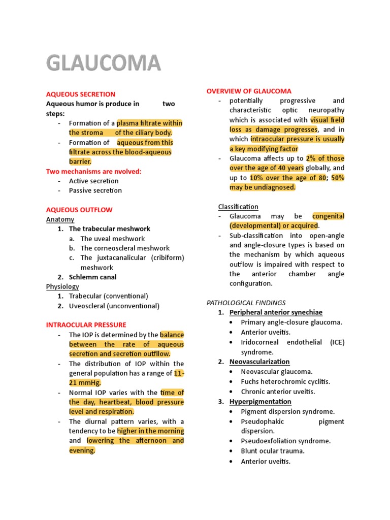 Glaucoma Reviewer | PDF | Glaucoma | Ophthalmology