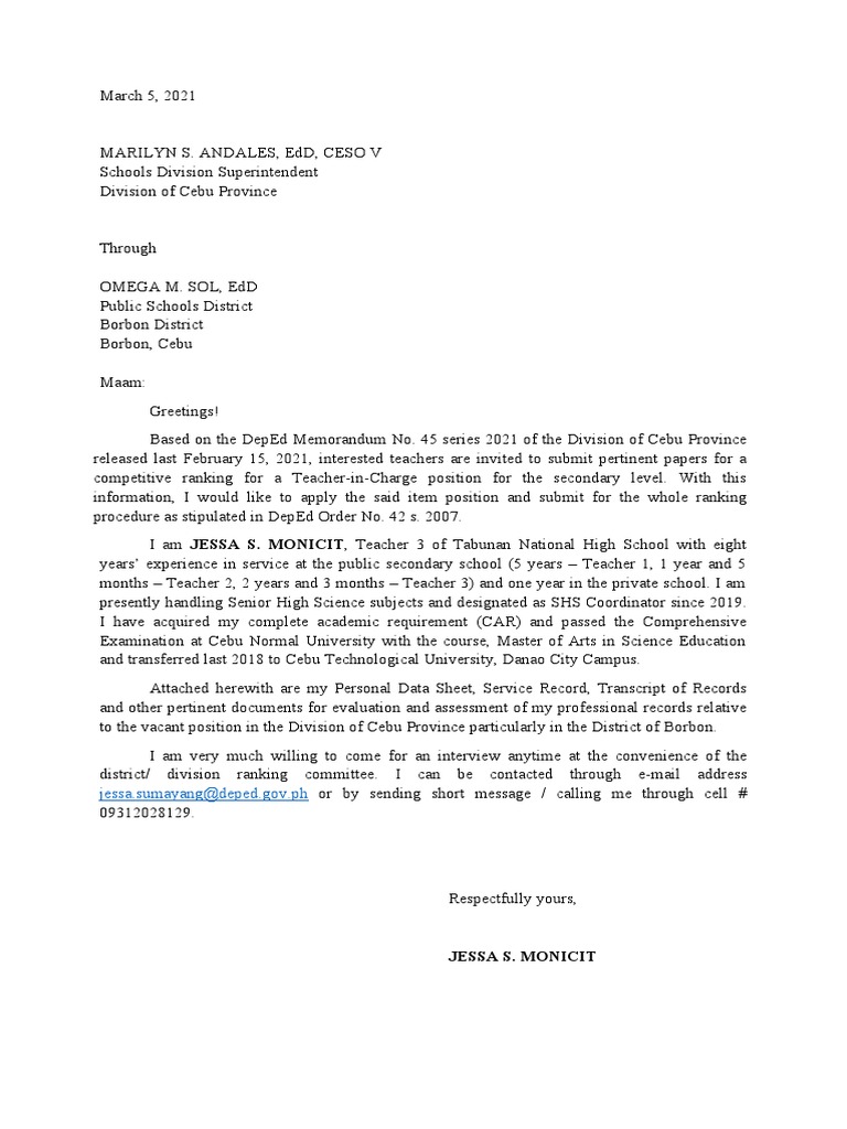 Application Letters | PDF