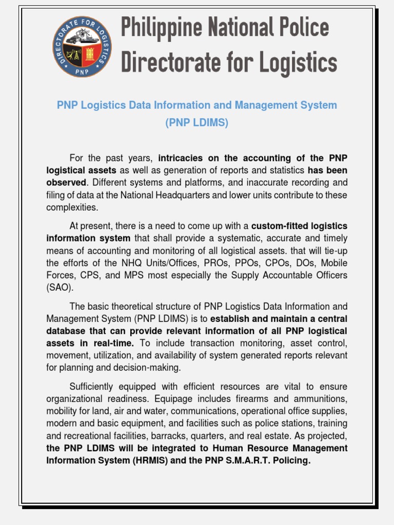 Establishing a Centralized Logistics Database and Management System to ...