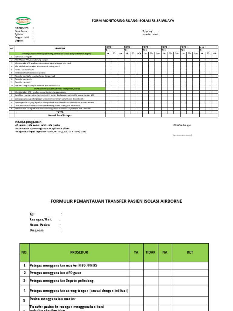 Form Pemantauan Ruang Isolasi Etin | PDF