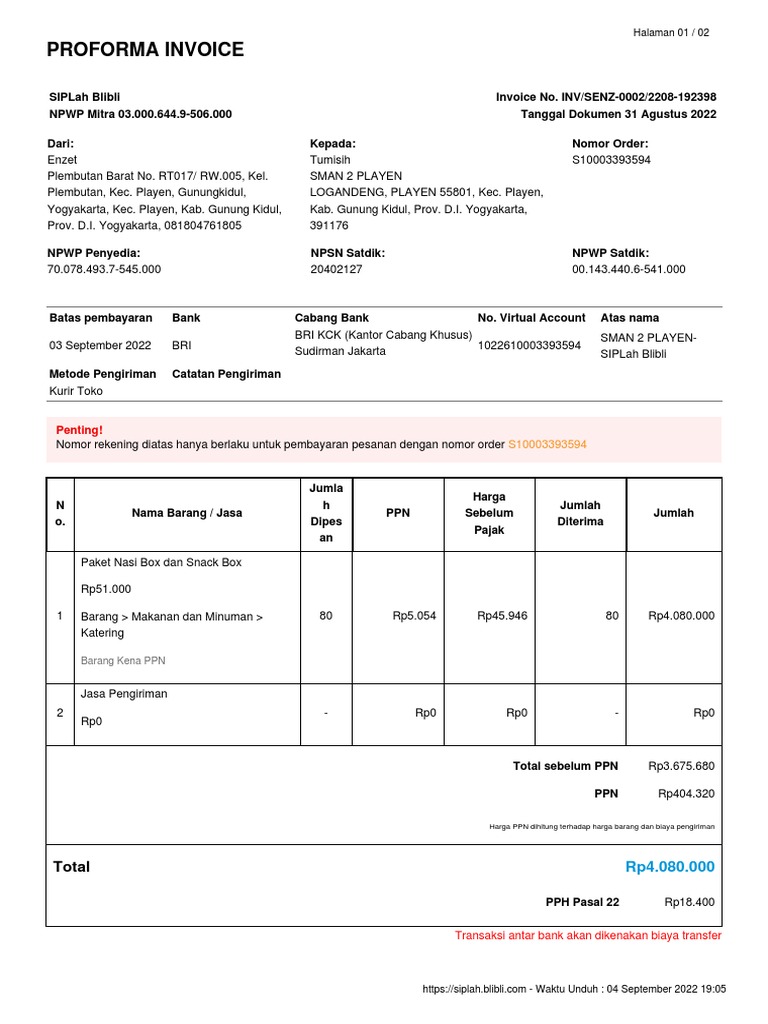 Proforma Invoice S10003393594 | PDF