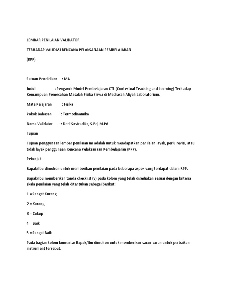 Lembar Validasi RPP&LKS | PDF