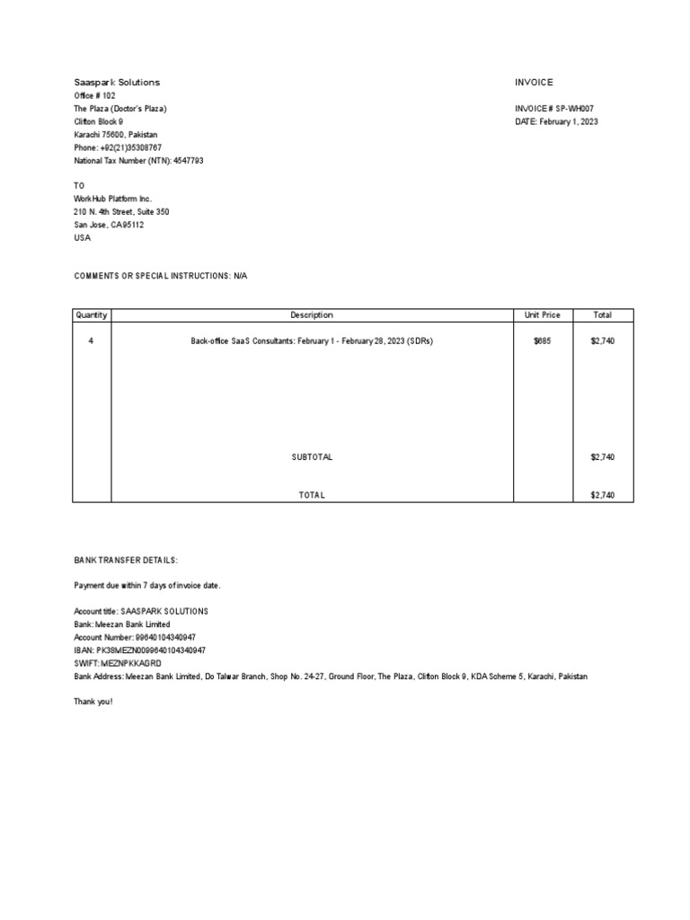 SaaS Consulting Invoice Feb 2023 | PDF