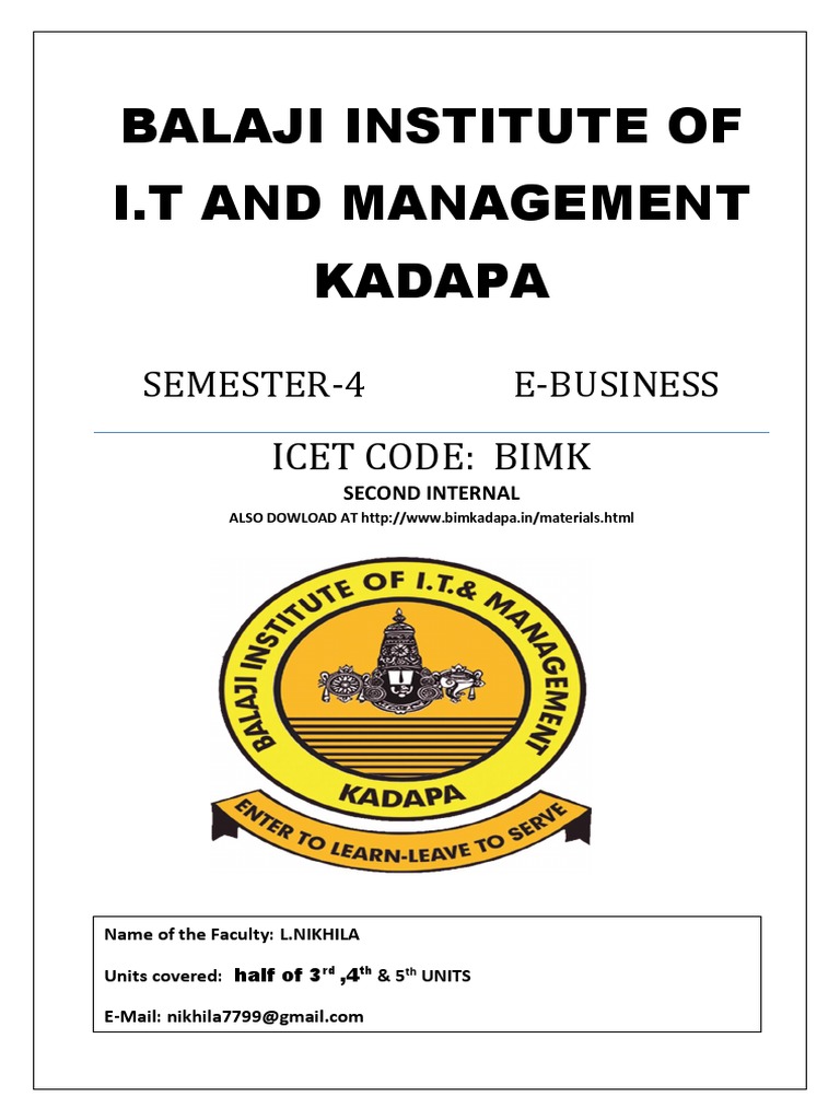 Balaji Institute of I.T and Management Kadapa: Semester-4 E-Business | PDF | Electronic Business ...