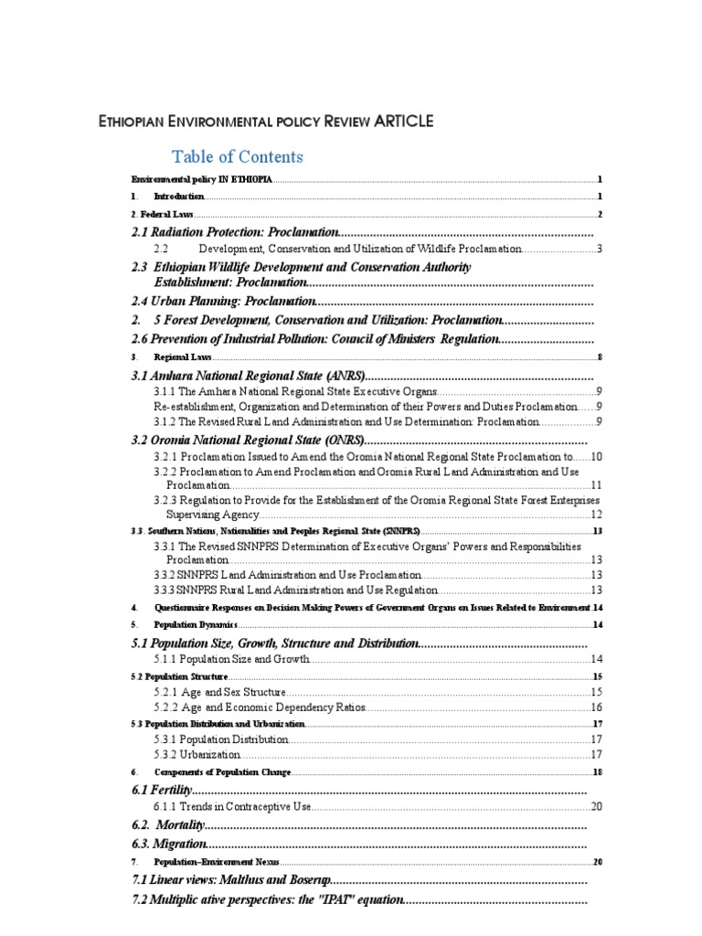Ethiopian Environmental Policy Review Article | PDF | Environmental Law ...