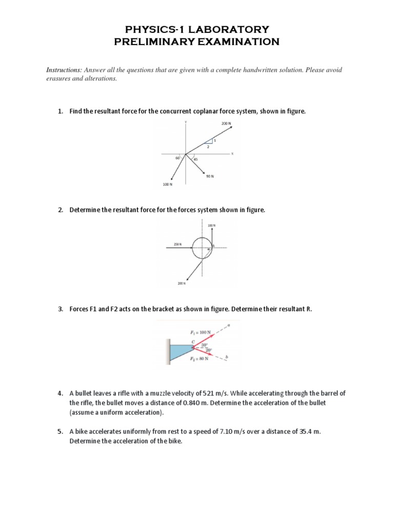 Physics 1 Prelim Exam | PDF