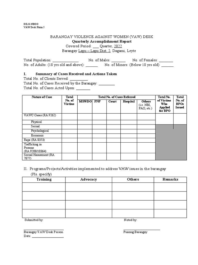 GAD MOV 29 VAW Quarterly Report | PDF