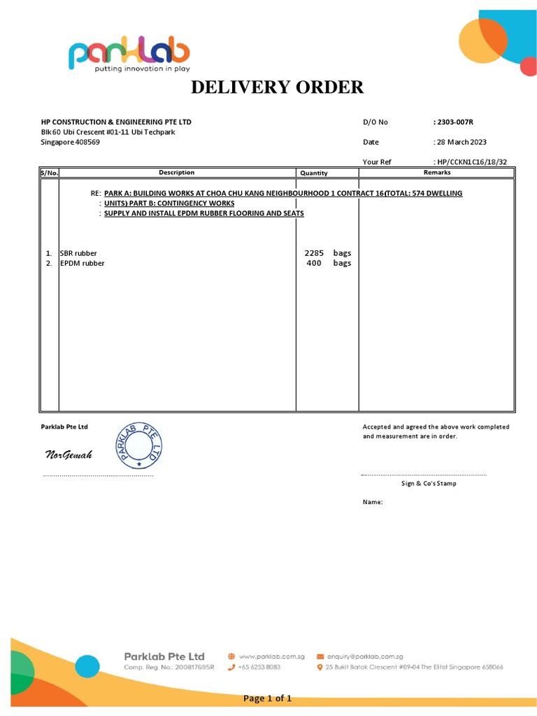 EPDM Flooring Supply Order for Choa Chu Kang | PDF | Technology ...