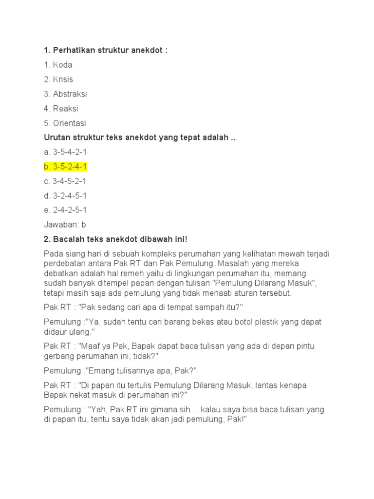 Contoh Soal Teks Anekdot | PDF