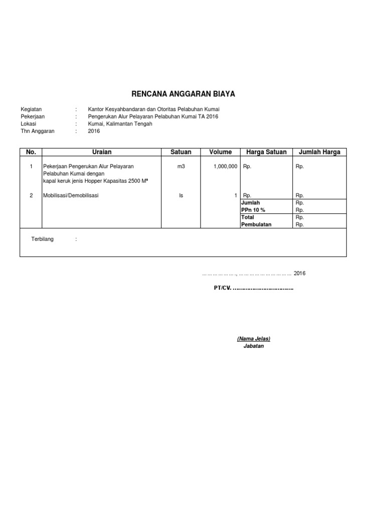 Rencana Anggaran Biaya: No. Satuan Harga Satuan Jumlah Harga Uraian | PDF