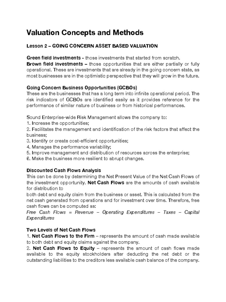 Valuation Concepts and Methods | PDF | Discounted Cash Flow | Equity ...
