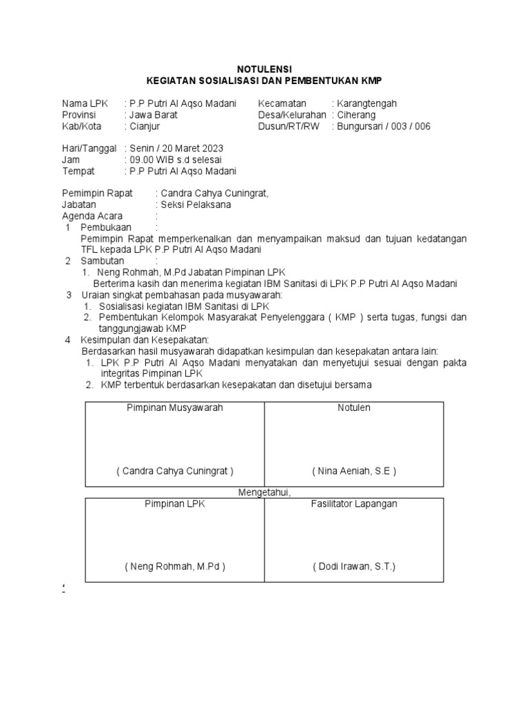 Notulensi Pembentukan KMP di Cianjur | PDF