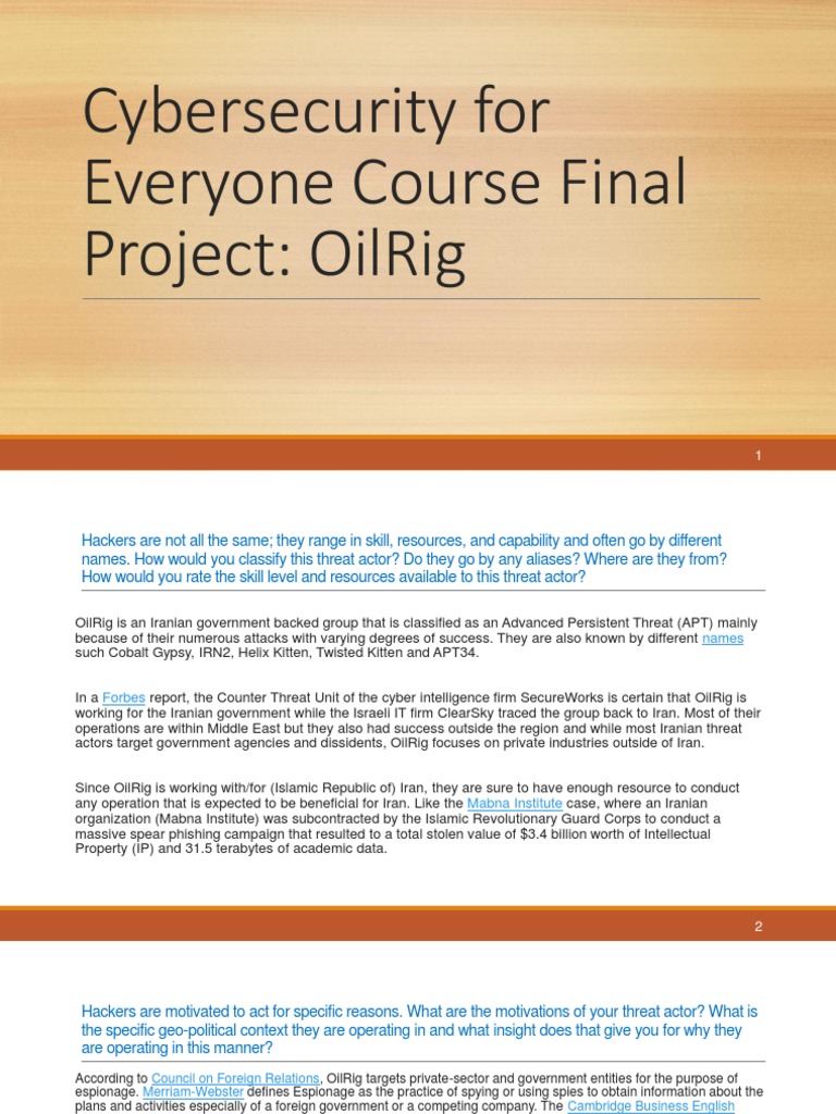 Cybersecurity For Everyone Course Final Project: Oilrig | PDF | Malware ...