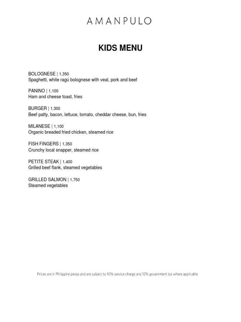 Kids Menu | PDF