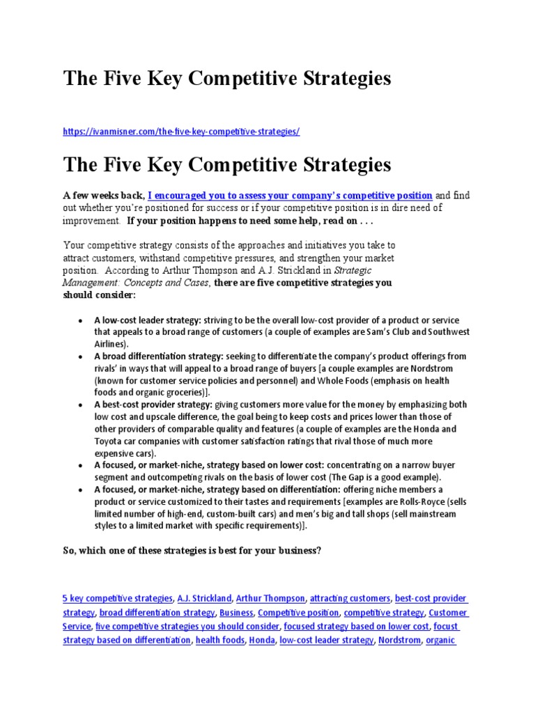 Five Key Competitive Strategies Explained | PDF | Cost Of Living ...